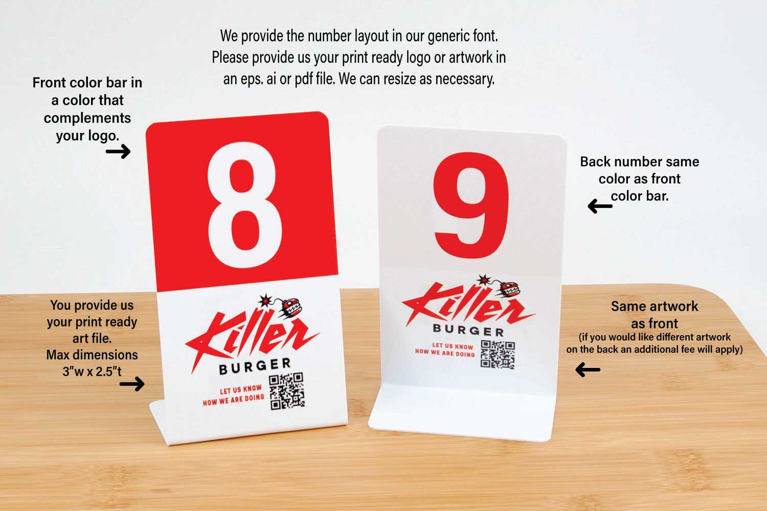 Custom Printed 6" Double L Table Numbers | City Grafx